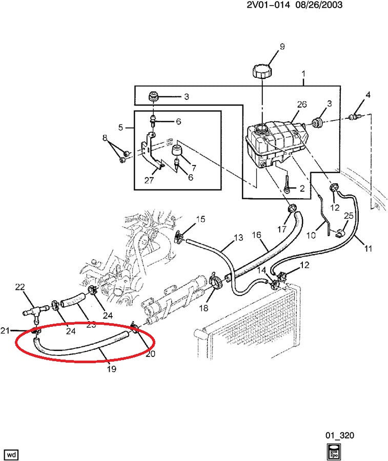 2004 Pontiac GTO Coolant Reservoir Hose - Crossover to "T' 92089709 ...