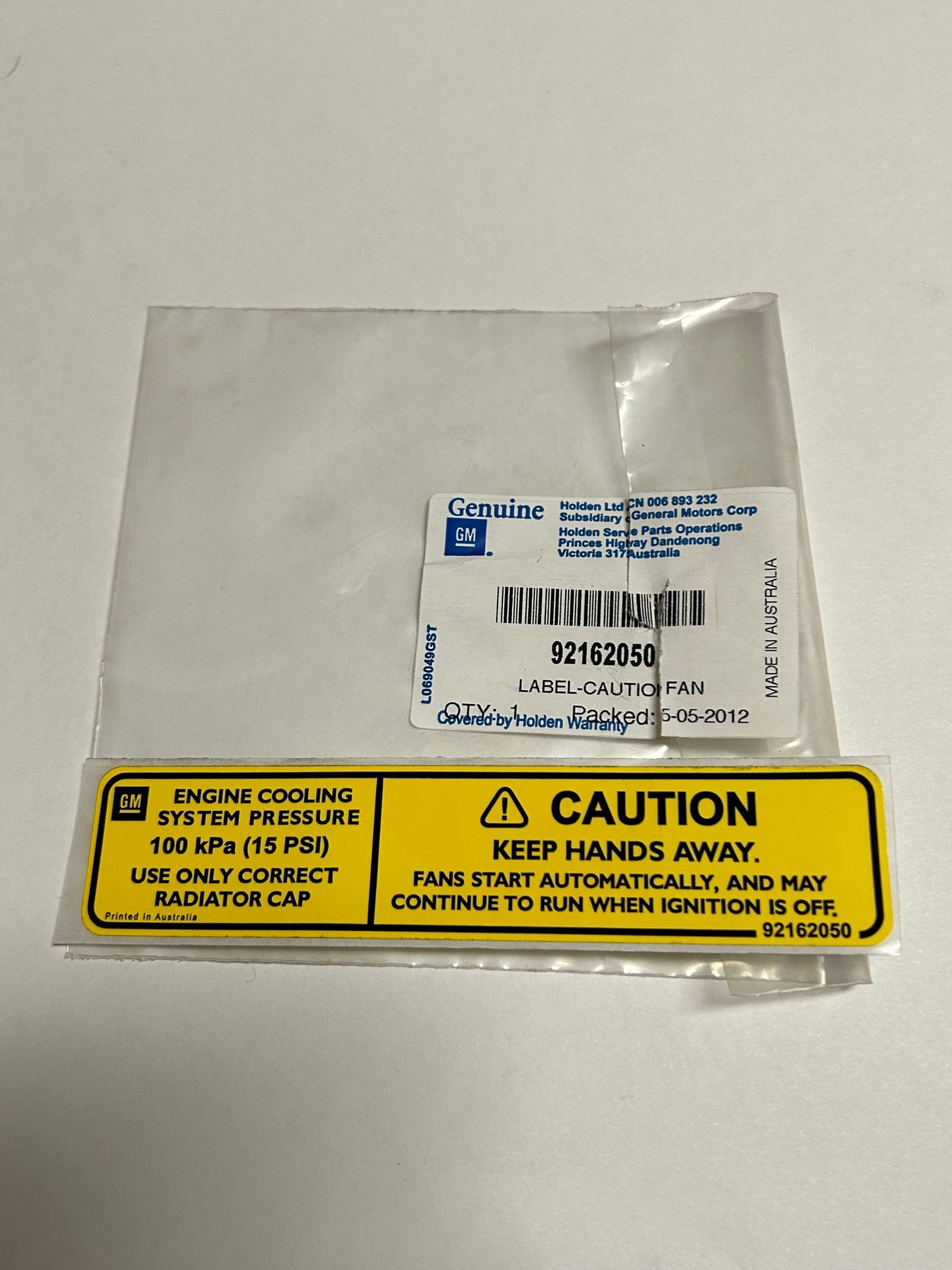 GTO 2004 Fan Caution/ Coolant Pressure Warning Label (92162050) – East ...